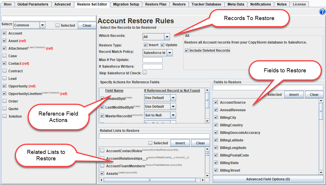 Restore Set Editor Tab - Capstorm Learning Center
