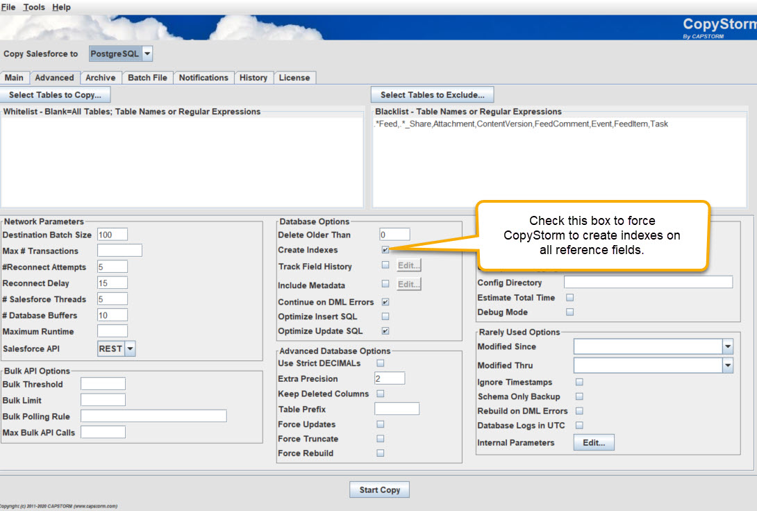 Create Copystorm Indexes - Capstorm Learning Center