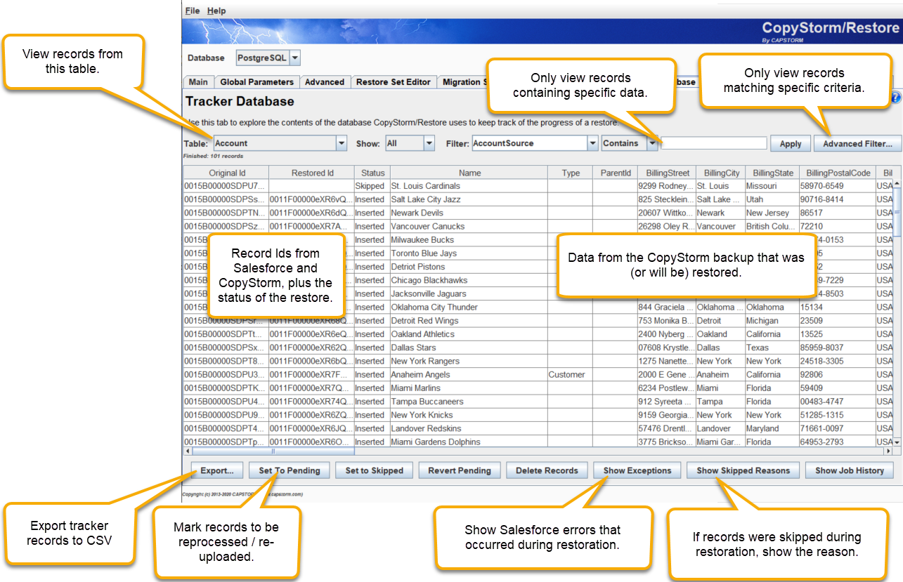 Tracker Database Tab - Capstorm Learning Center