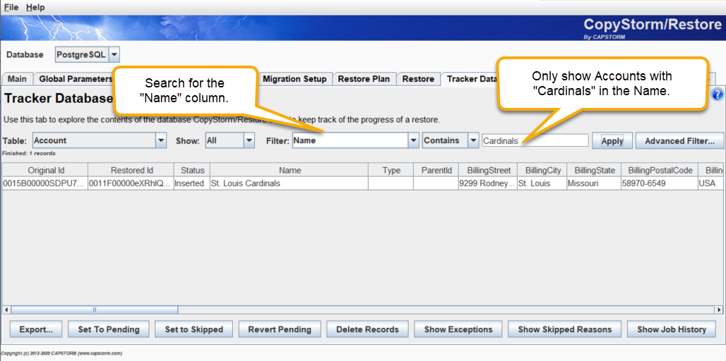 Tracker Database Tab - Capstorm Learning Center